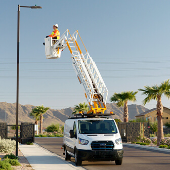 Ford E-Transit with Lift UP Aerial Lift | Rush Truck Centers